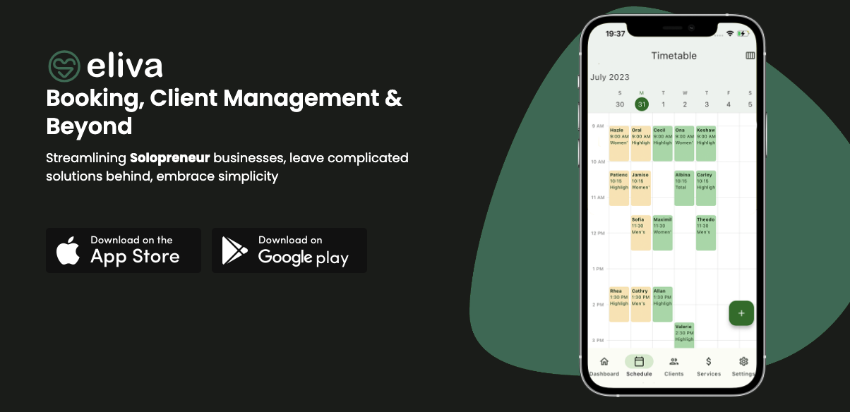 Eliva - Booking, Client Management & Beyond for Solopreneur